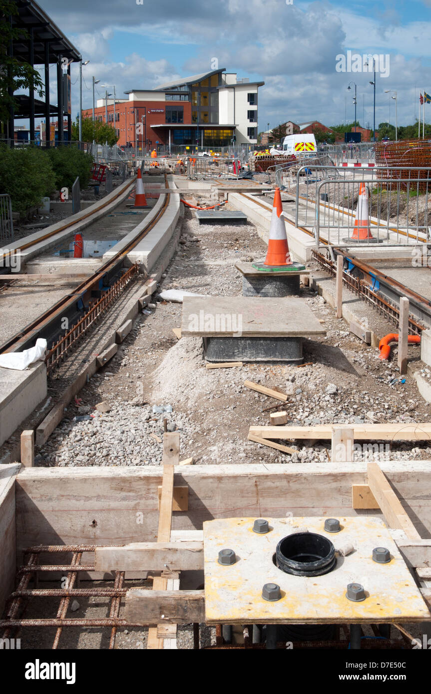 Metrolink tram tracks construction works near the future terminus ...