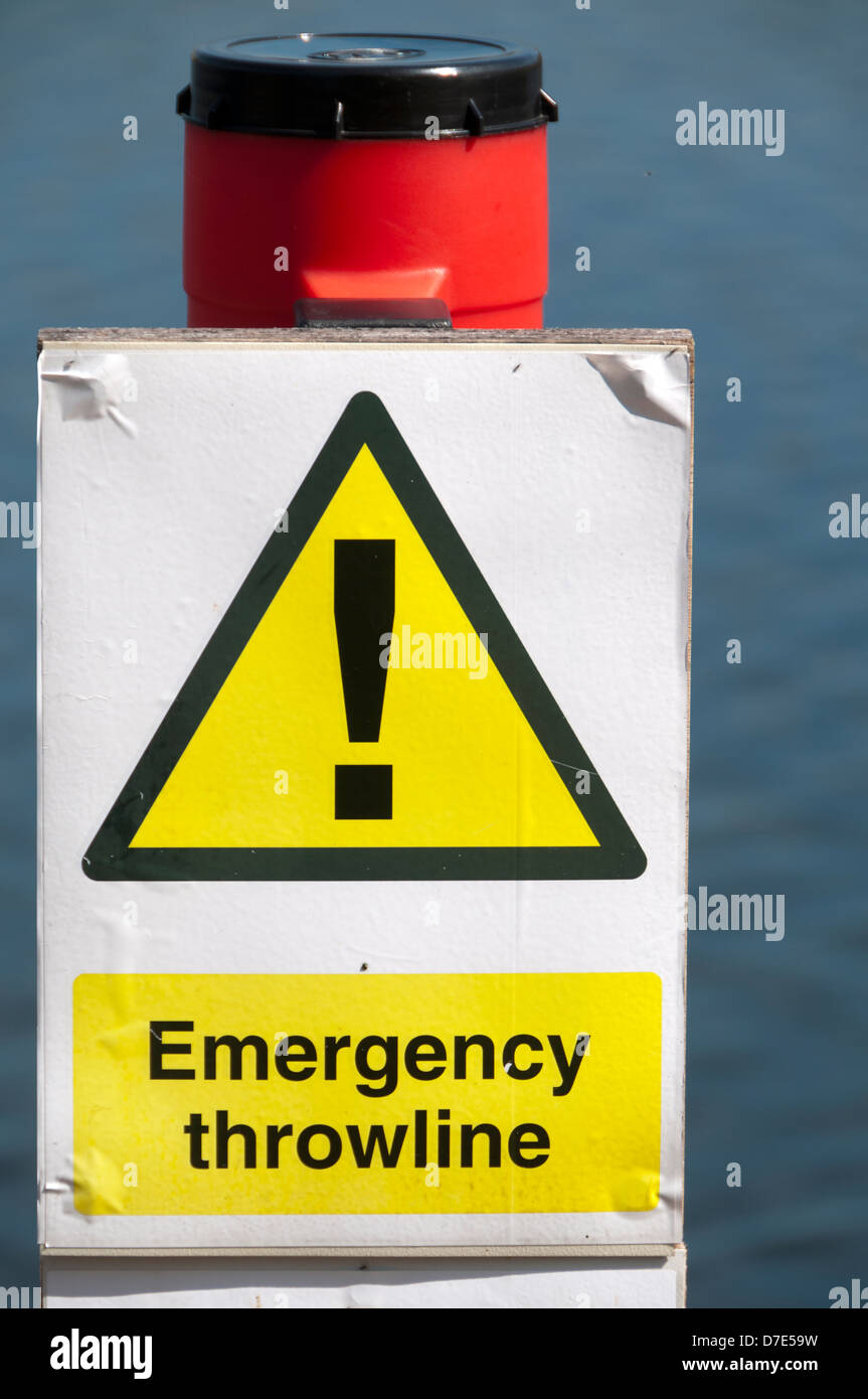 Emergency throwline container and sign at the Cotton Field Park marina ...