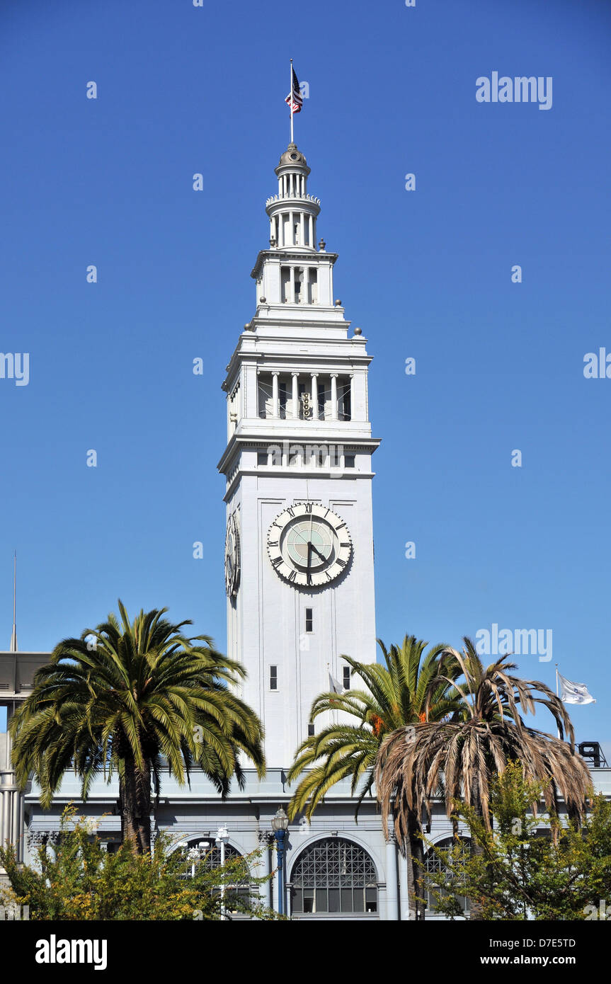 Clock tower of the Ferry Building, San Francisco, California showing ...