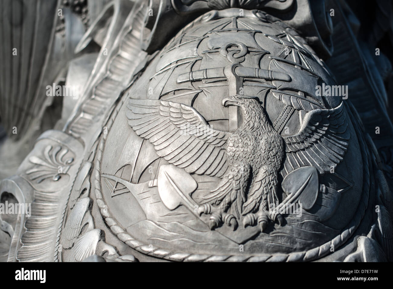 WASHINGTON DC, United States — An eagle shield on the base of the Navy ...