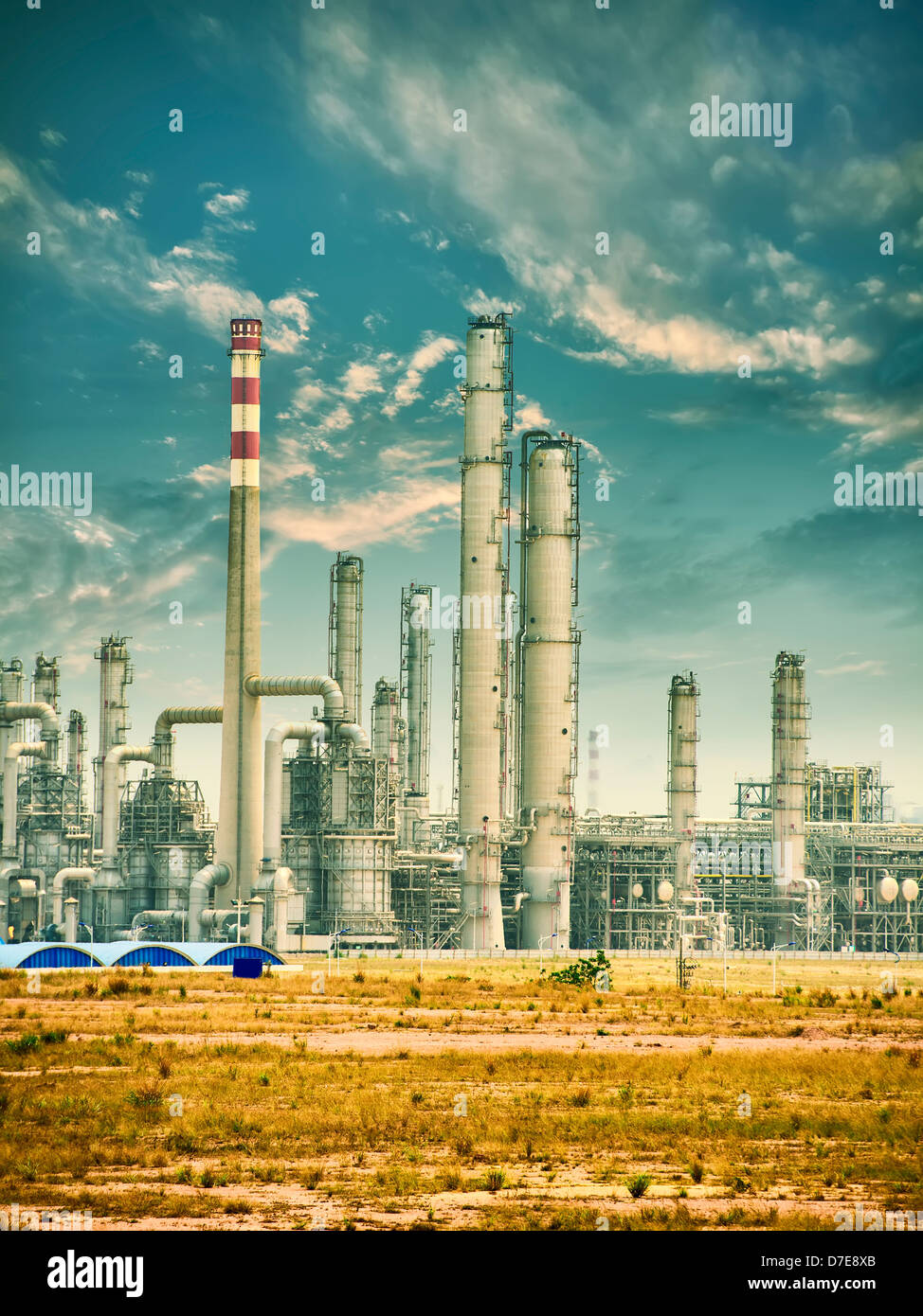 gas processing factory. landscape with gas and oil industry Stock Photo ...