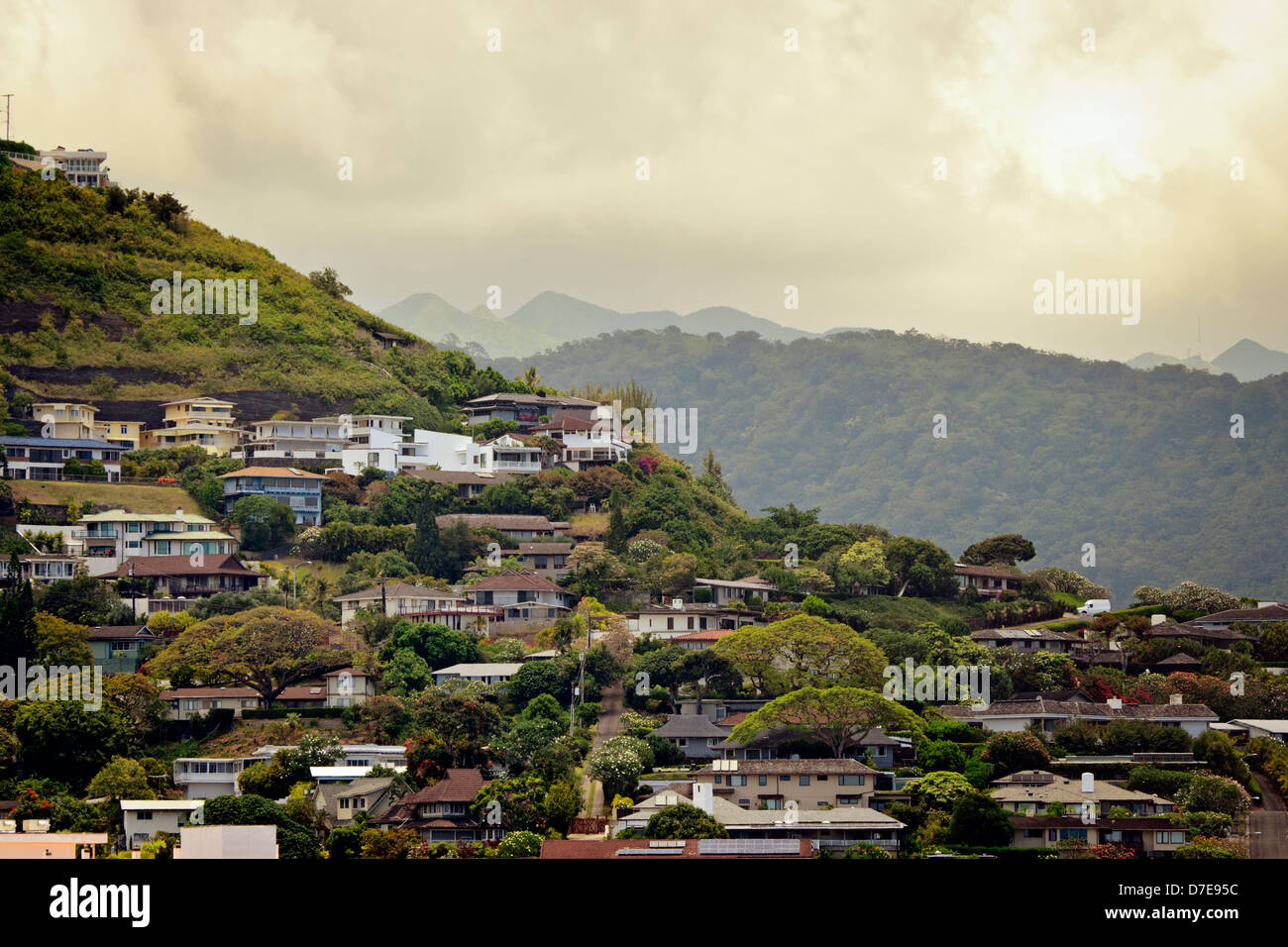 Hawaiian homes on a lush tropical hillside Stock Photo - Alamy