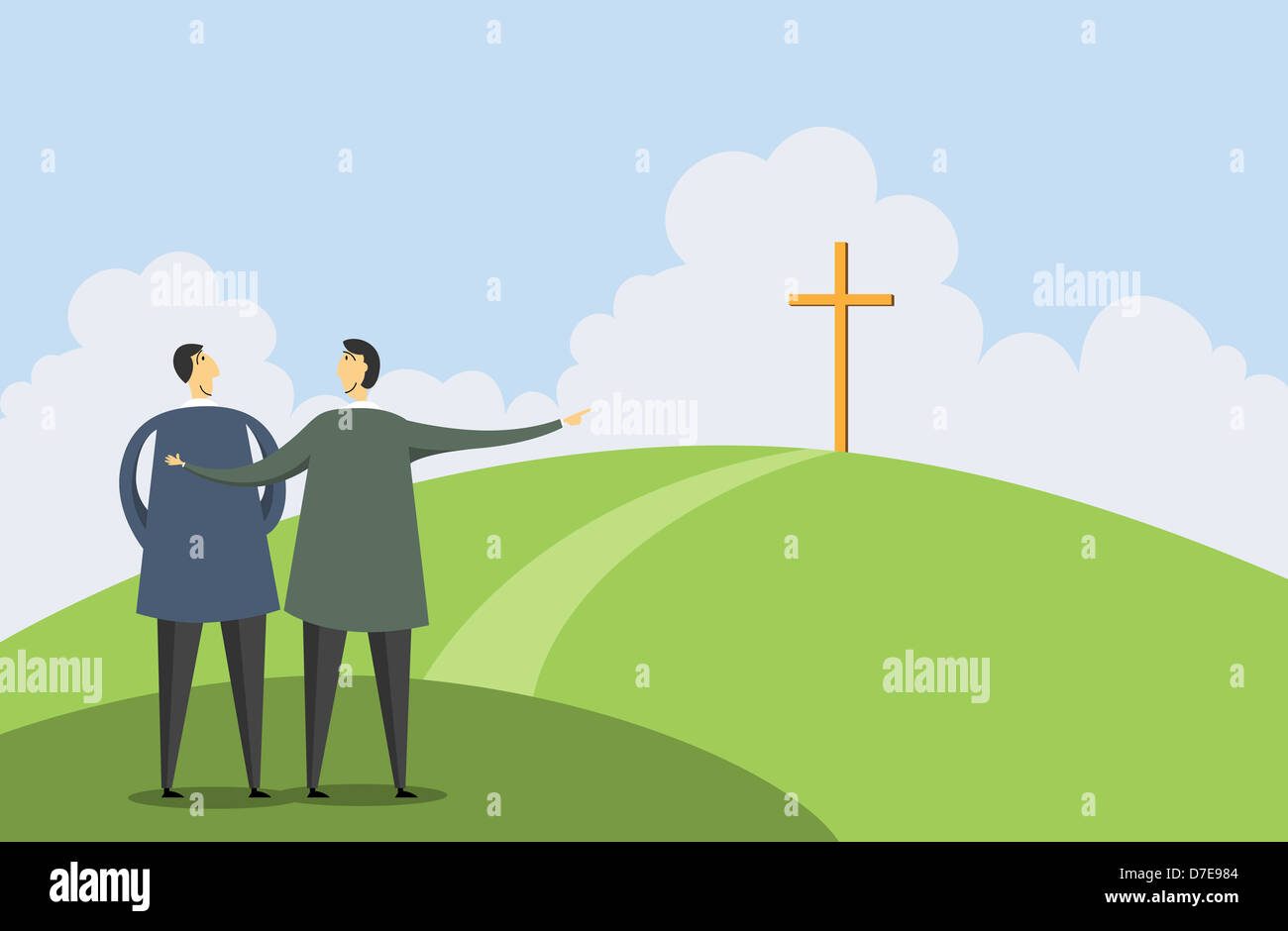 Vector illustration of one man pointing a cross to another man Stock ...