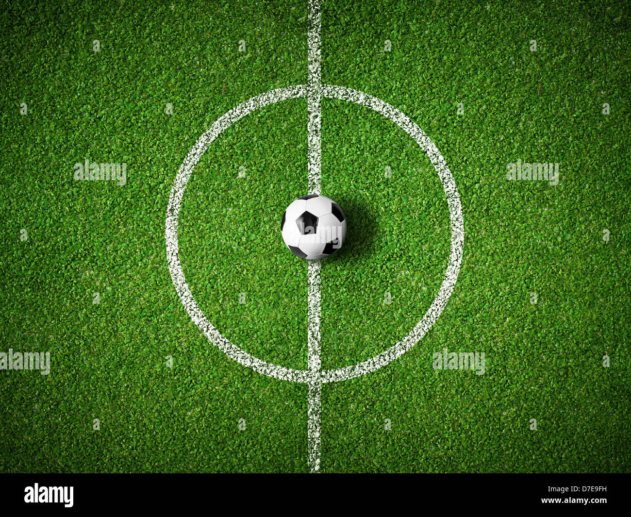 soccer field center and ball top view background Stock Photo - Alamy