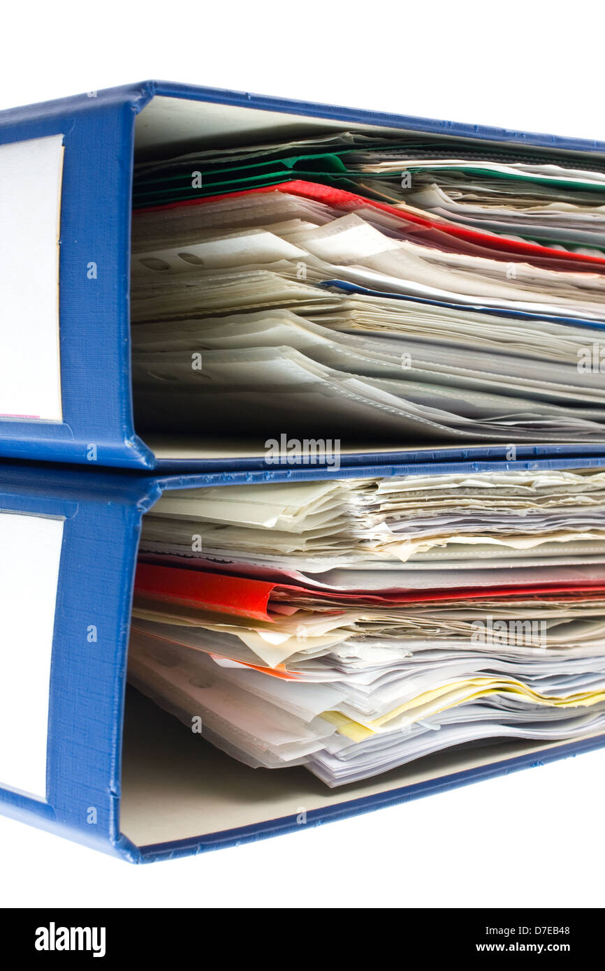 Stack of folders. Pile with old documents and bills. Isolated on white ...