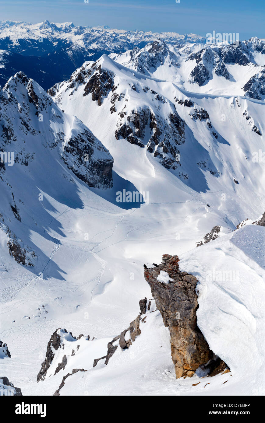 View from the Valluga cablecar, high above St Anton, in the Austrian ...