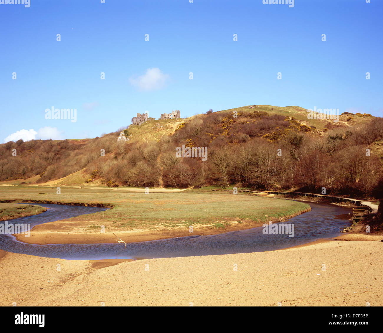 A distant view of Pennard Castle ruins, in the Gower Peninsula, South ...