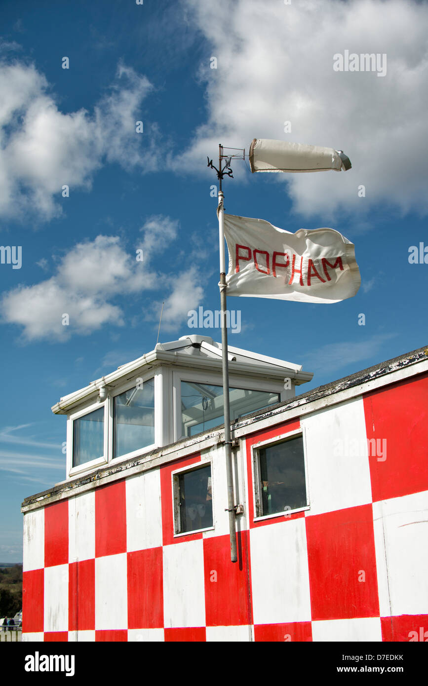 The brightly painted mobile aircraft control tower at Popham airfield ...