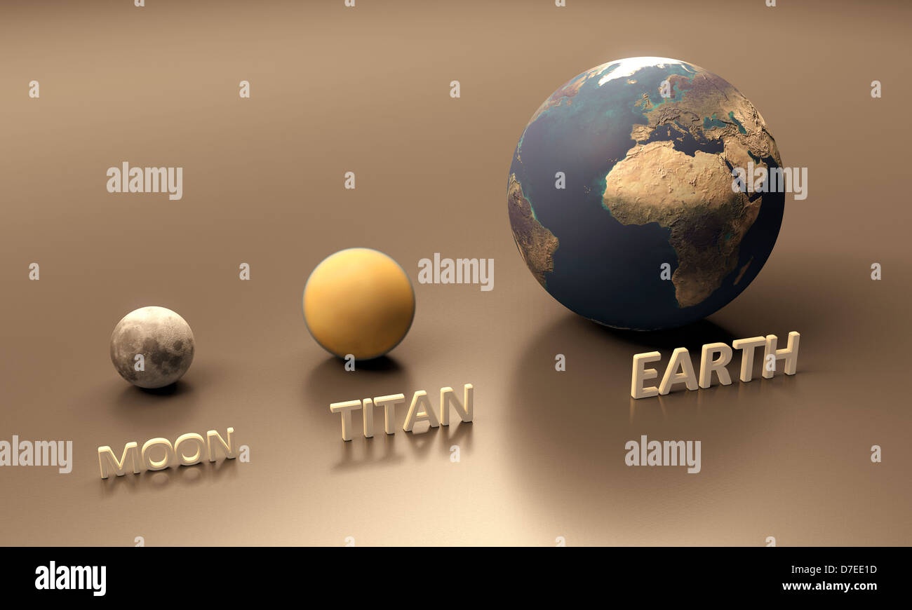 A rendered size-comparison sheet between the Planet Earth, the Moon and ...