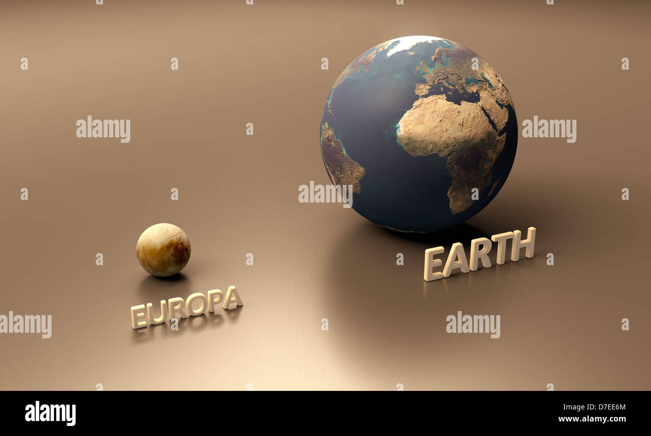 A rendered size comparison of the Jupiter Moon Europa and Planet Earth ...