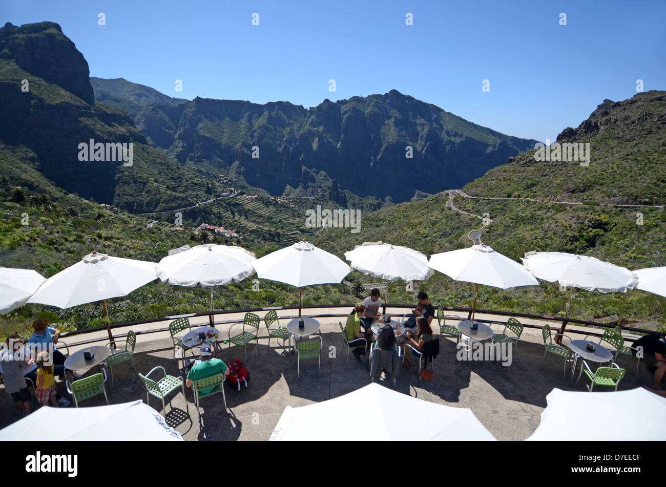 Cafe terrace with views to Masca Valley (Valle de Masca), Tenerife ...