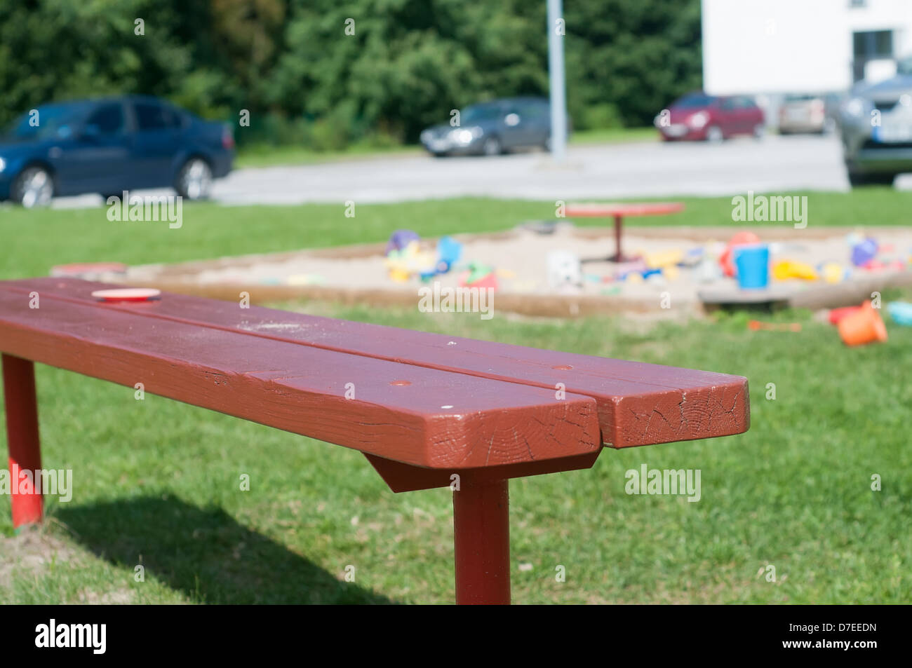Shot of bench at the childrens playground Stock Photo - Alamy