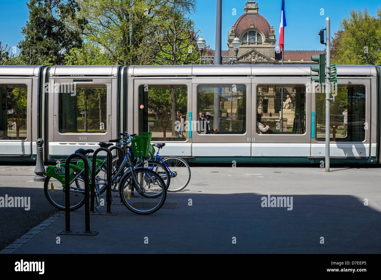 Tram and bike parking lot Strasbourg Alsace France Stock Photo - Alamy