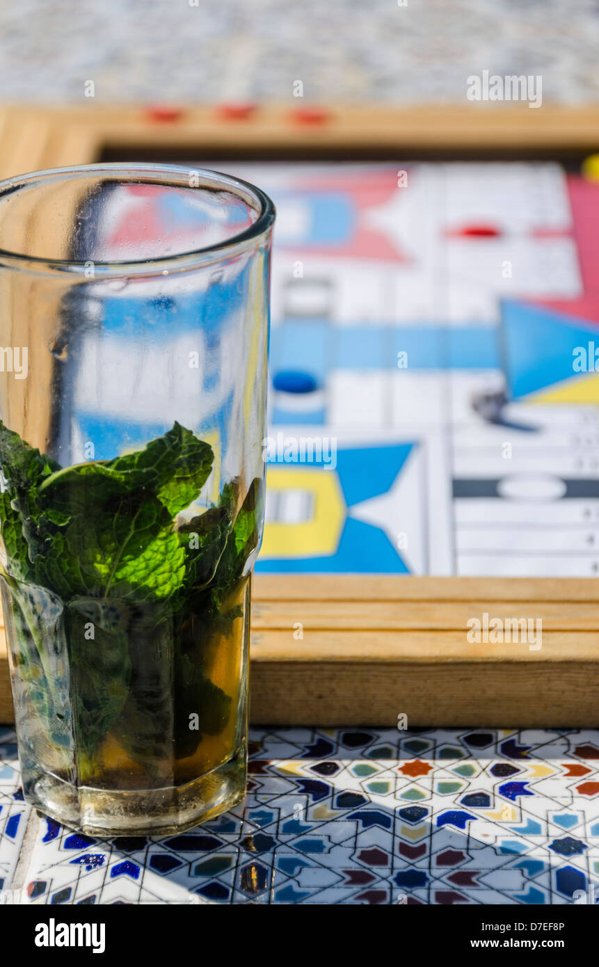 Moroccan tea and traditional board game, northern Morocco Stock Photo ...