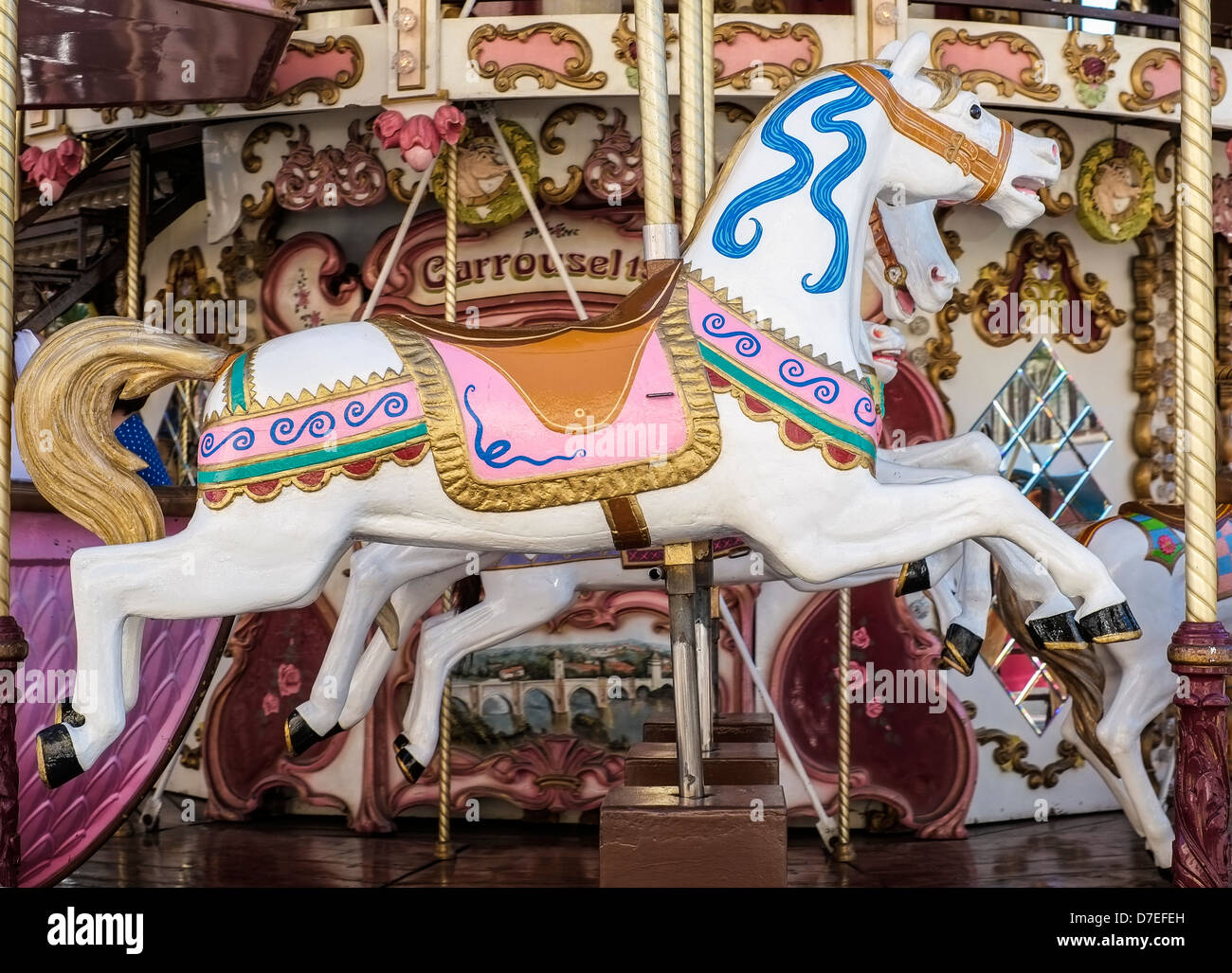 Carousel wooden horses Stock Photo - Alamy