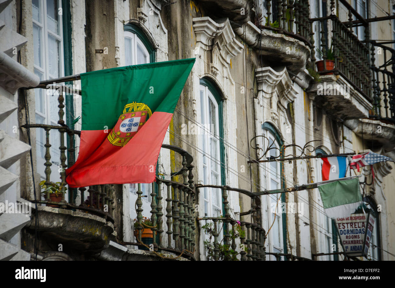 portuguese national flag on balcony Stock Photo - Alamy