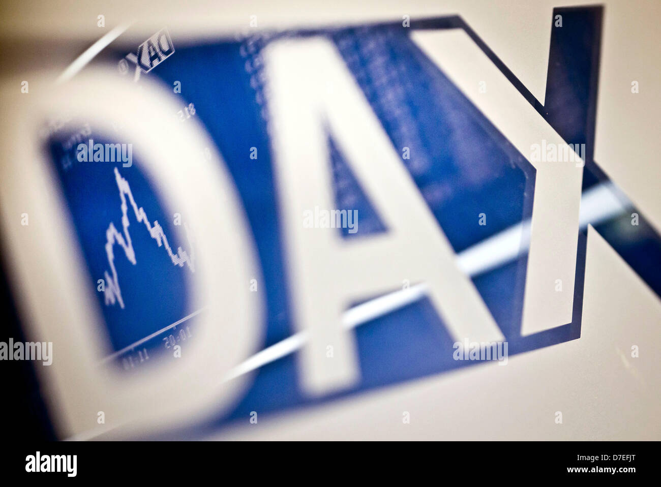 The German DAX index is mirrored in a window at the Stoch Exchange in ...