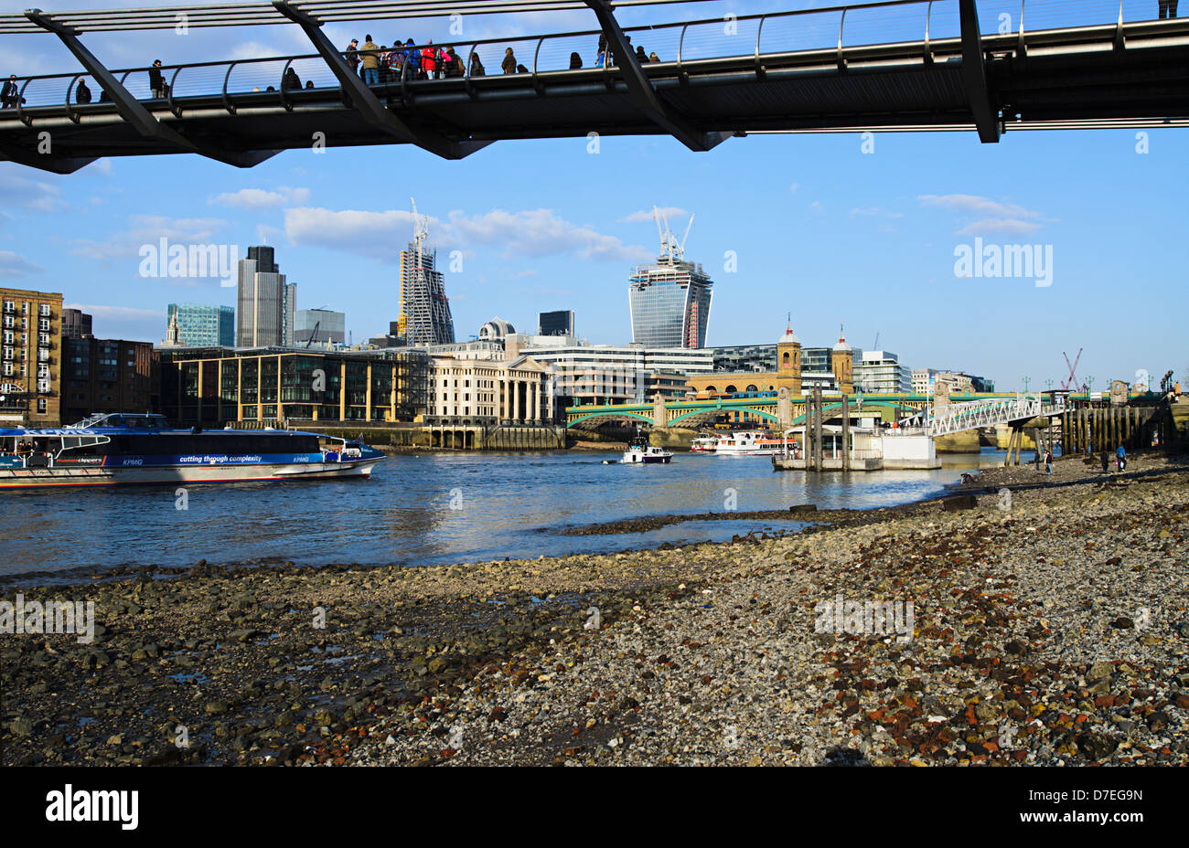 View of the City of London from the shore of the Thames,underneath the ...