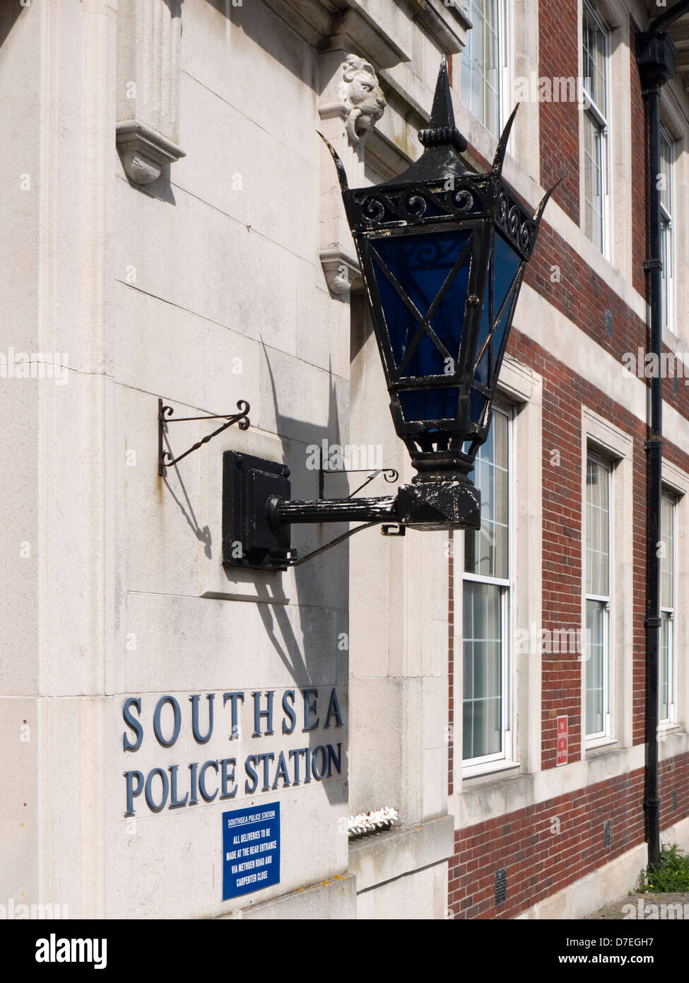 old fashioned traditional lamps outside of a police station Stock Photo ...