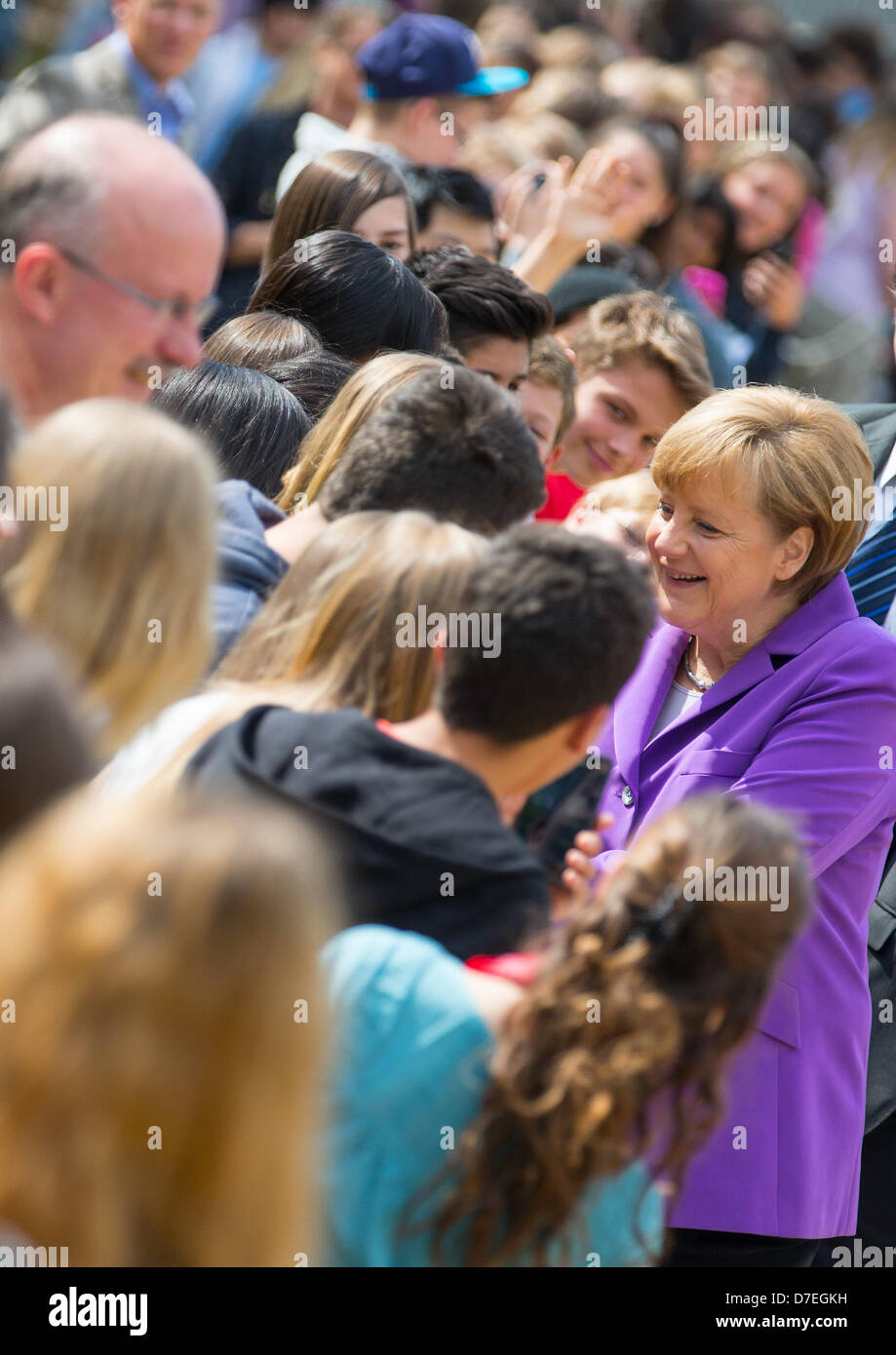 German chancellor Angela Merkel vists the Johann-Gottfried-Herder high ...