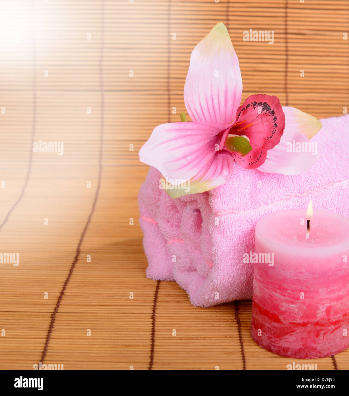 Spa setting in pink tone isolated in white Stock Photo - Alamy