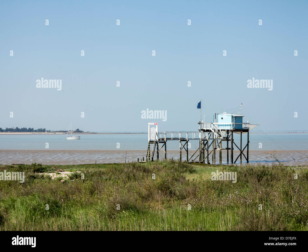 Carrelets fishing huts on stilts on the beach at Fouras, Charente ...