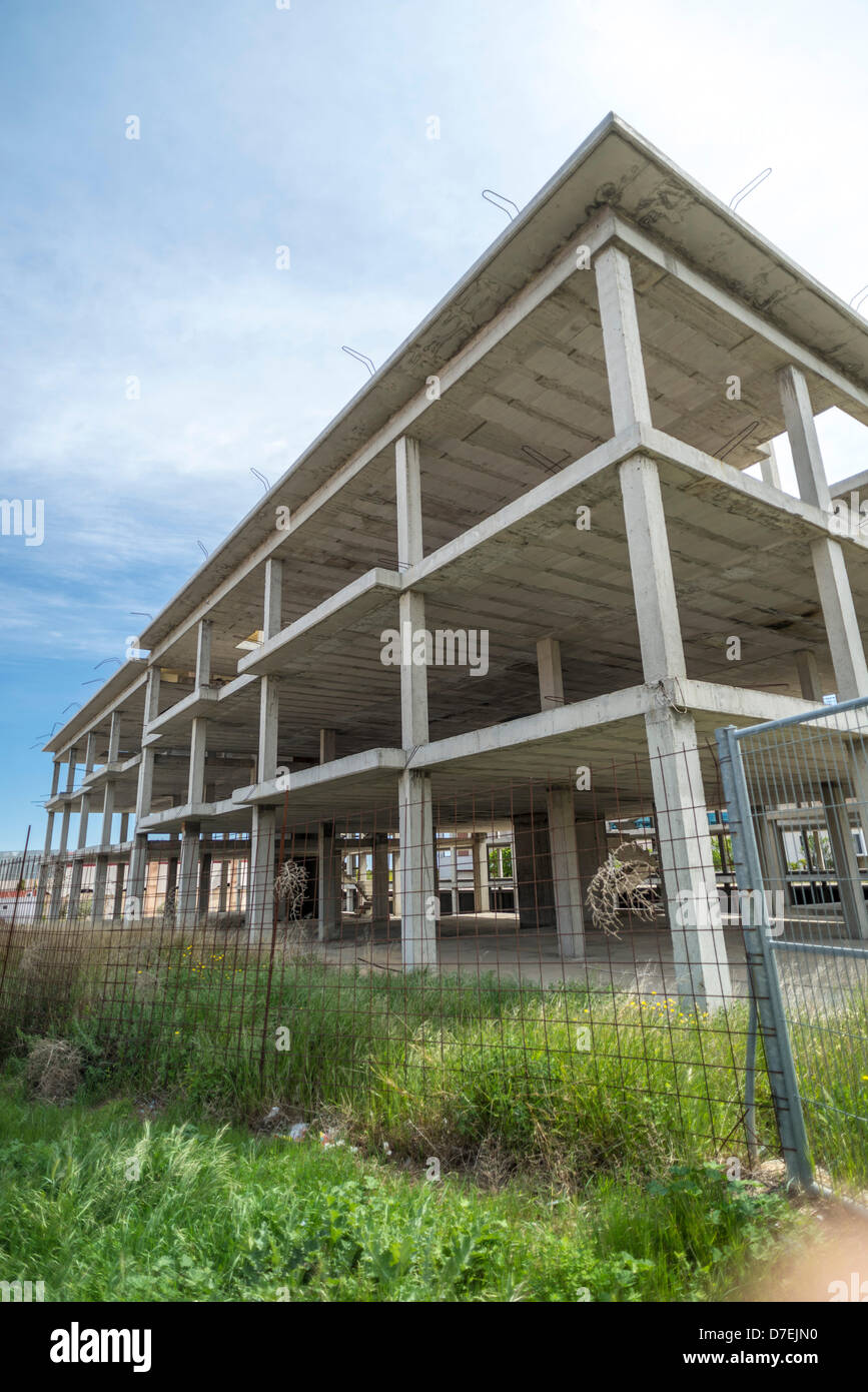 Unfinished building at main street of La Muela small village, Saragossa ...