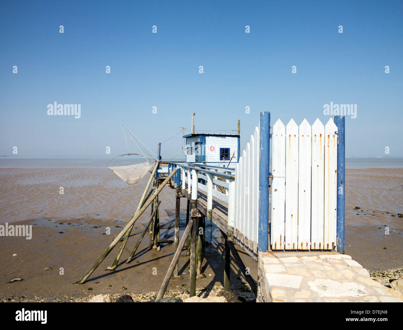 Carrelets fishing huts on stilts on the beach at Fouras, Charente ...