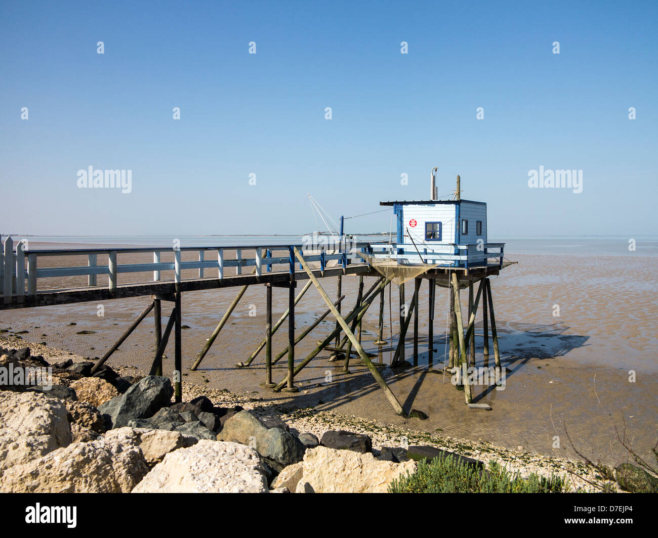 Carrelets fishing huts on stilts on the beach at Fouras, Charente ...