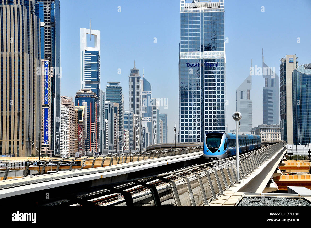 skyline Financial district Metro Sheikh Zayed Road Dubai UAE Stock ...