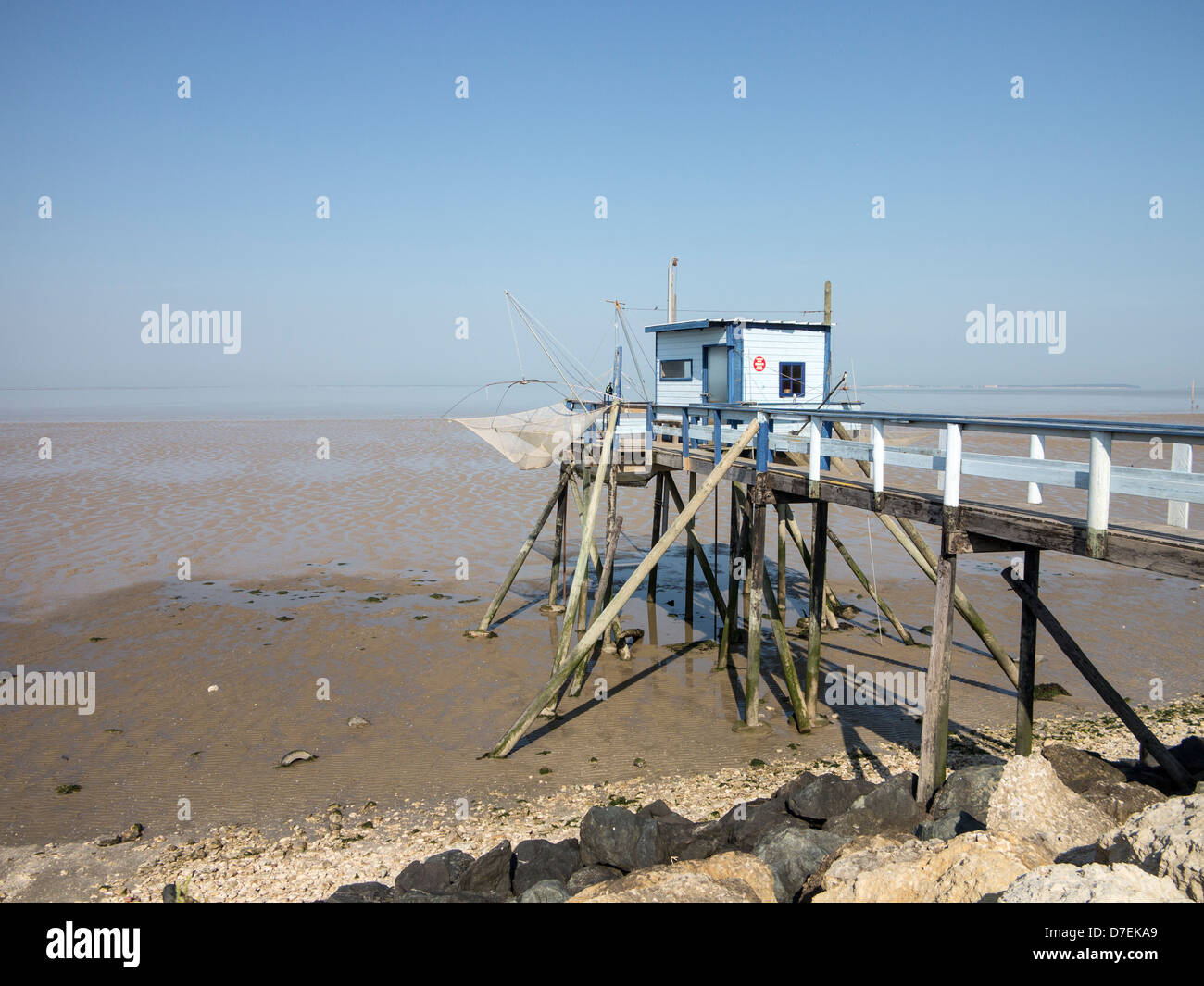 A Carrelet fishing hut on stilts on the beach at Fouras, Charente ...