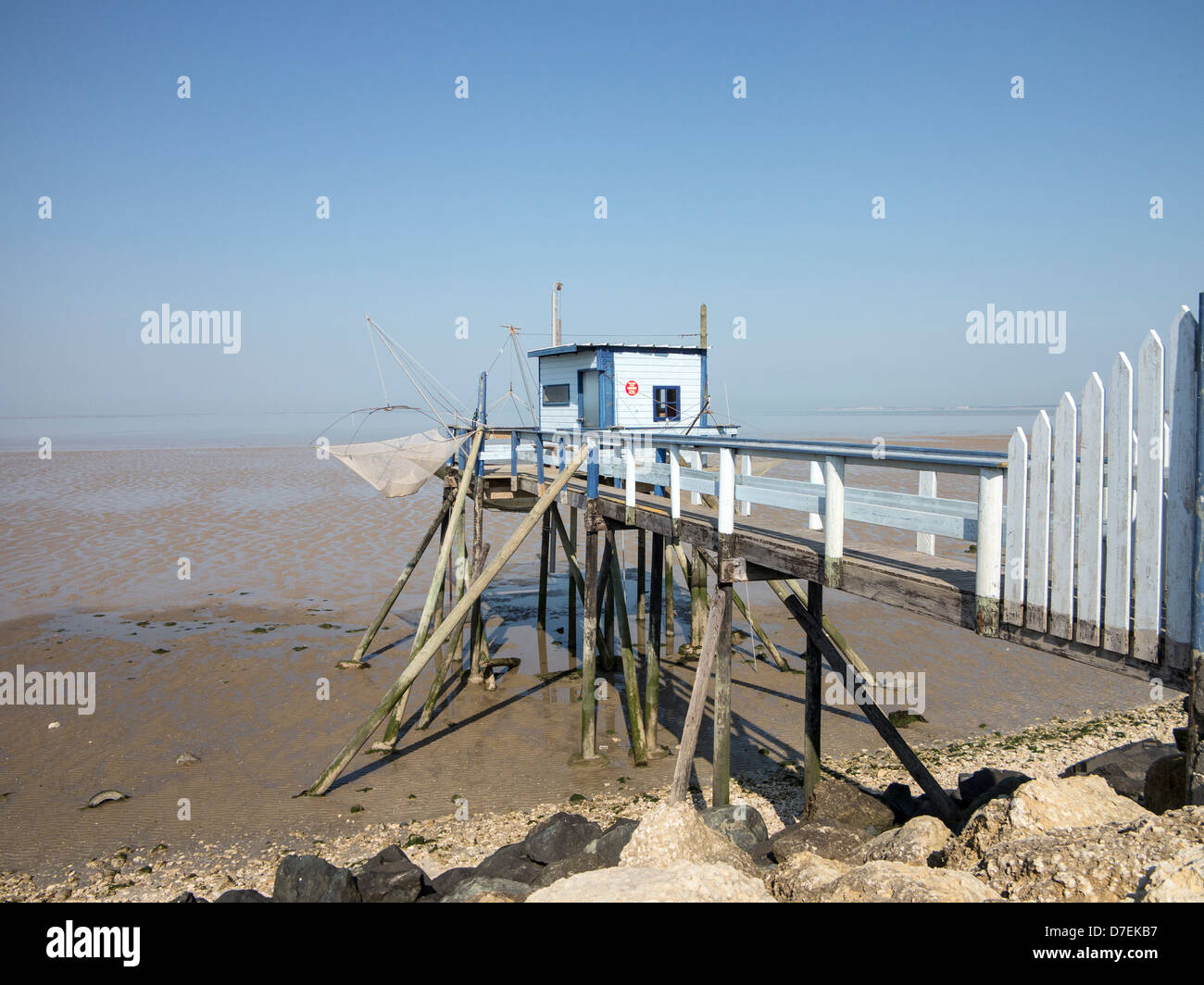 A Carrelet fishing hut on stilts on the beach at Fouras, Charente ...