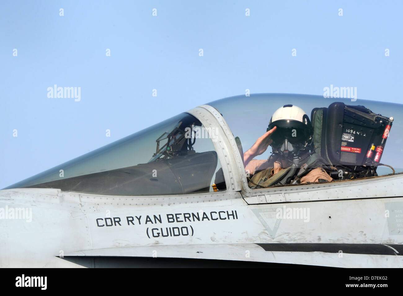 An aviator salutes before take off at sea Stock Photo - Alamy