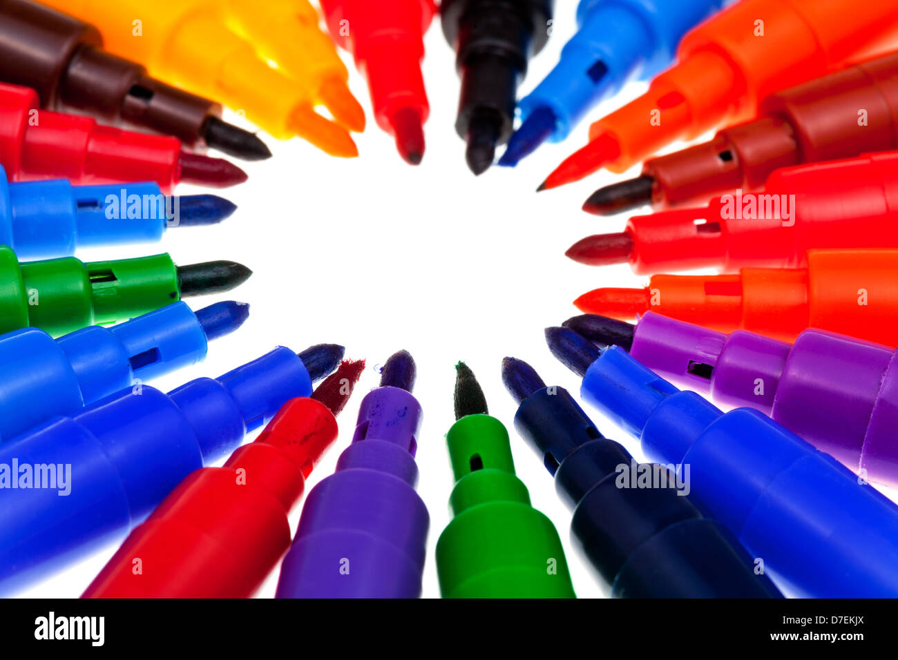 circle of tips of multicolored felt pens close up Stock Photo - Alamy