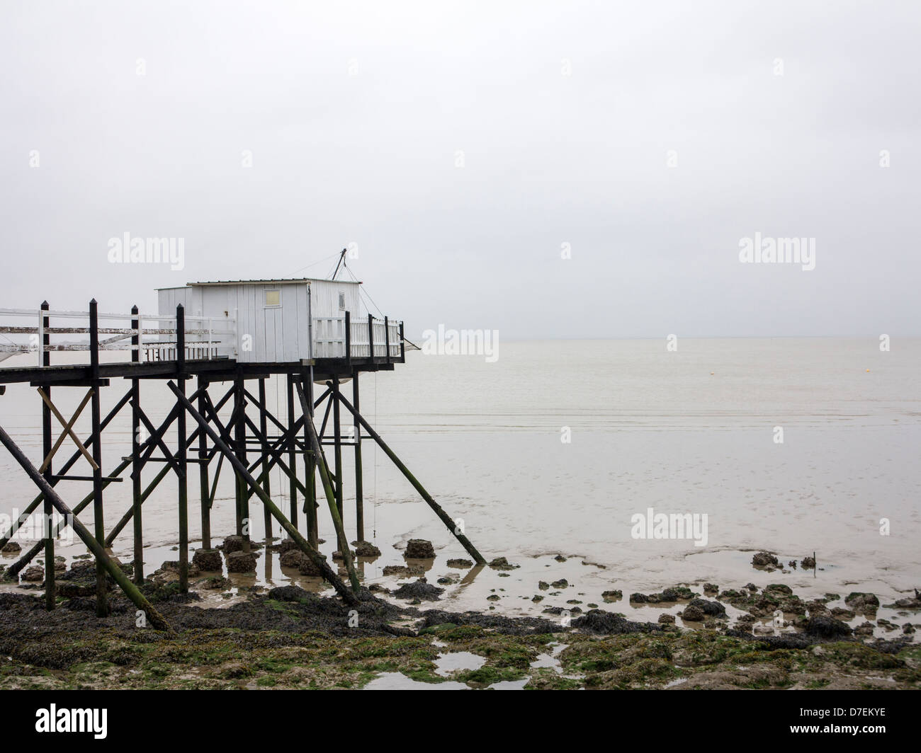 A Carrelet fishing hut on stilts on the beach at Fouras, Charente ...