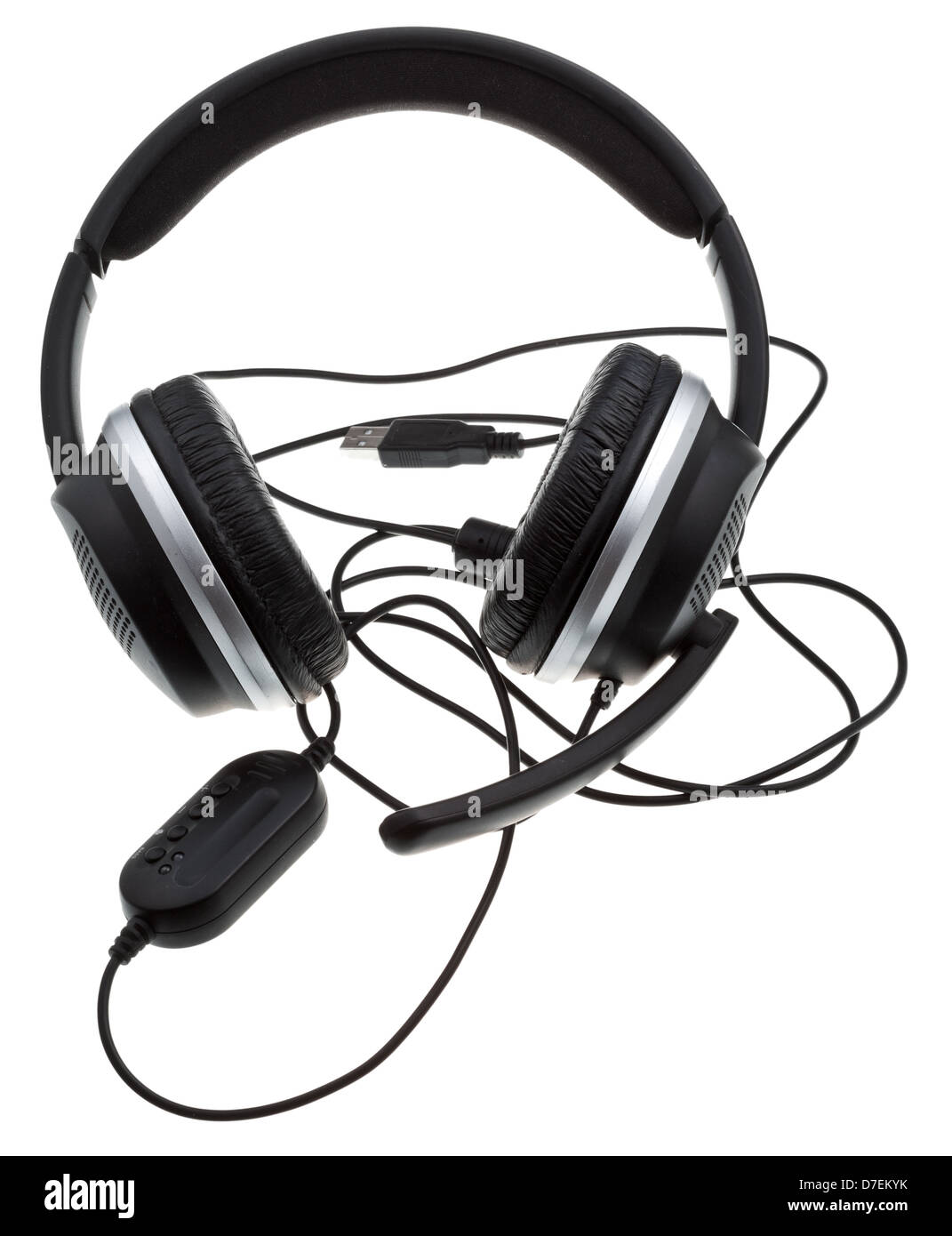 black headset with USB port isolated on white background Stock Photo ...