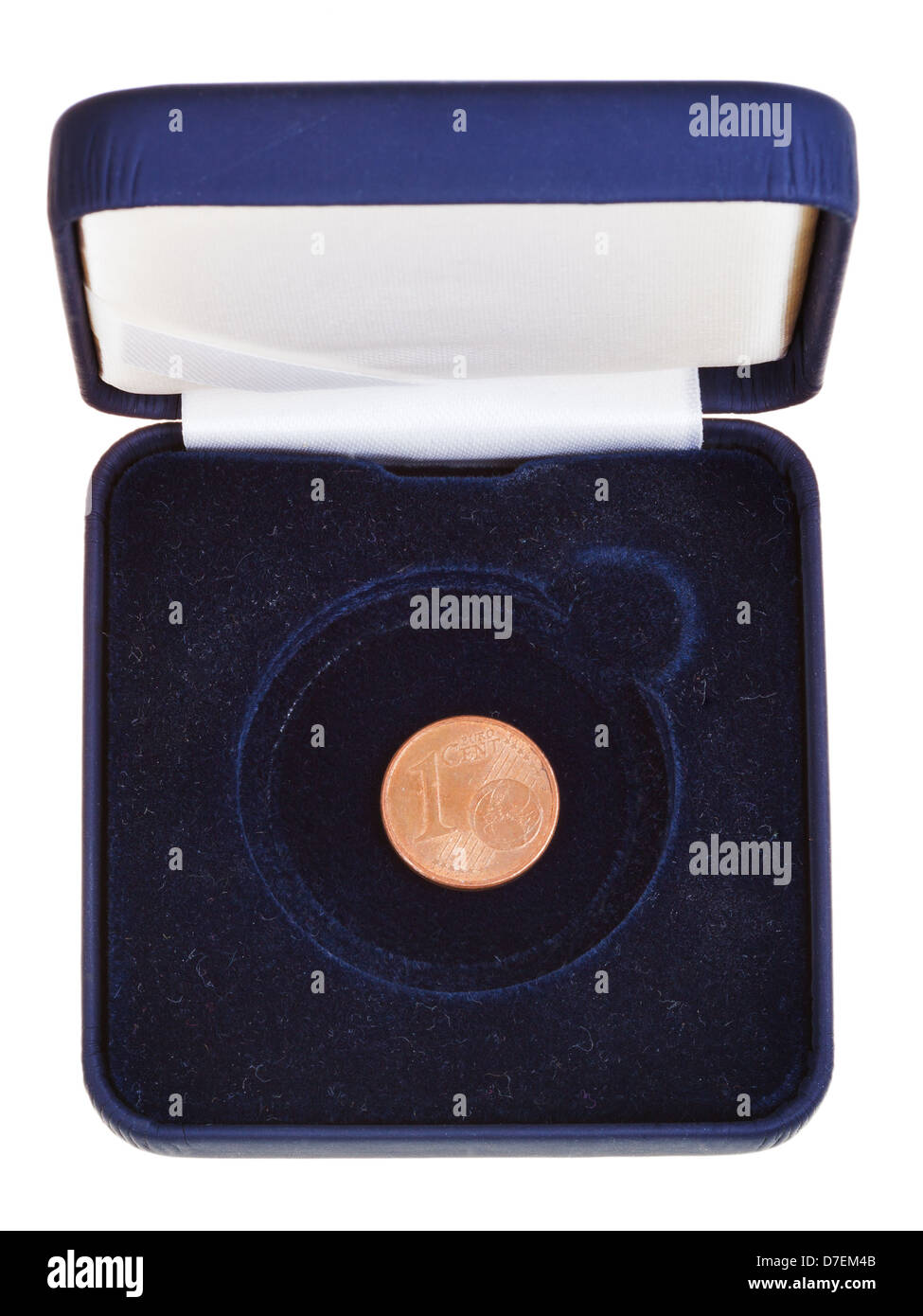 one euro cent coin in open black numismatic box isolated on white ...