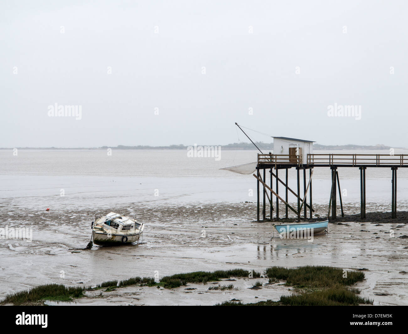 A Carrelet fishing hut on stilts on the beach at Fouras, Charente ...