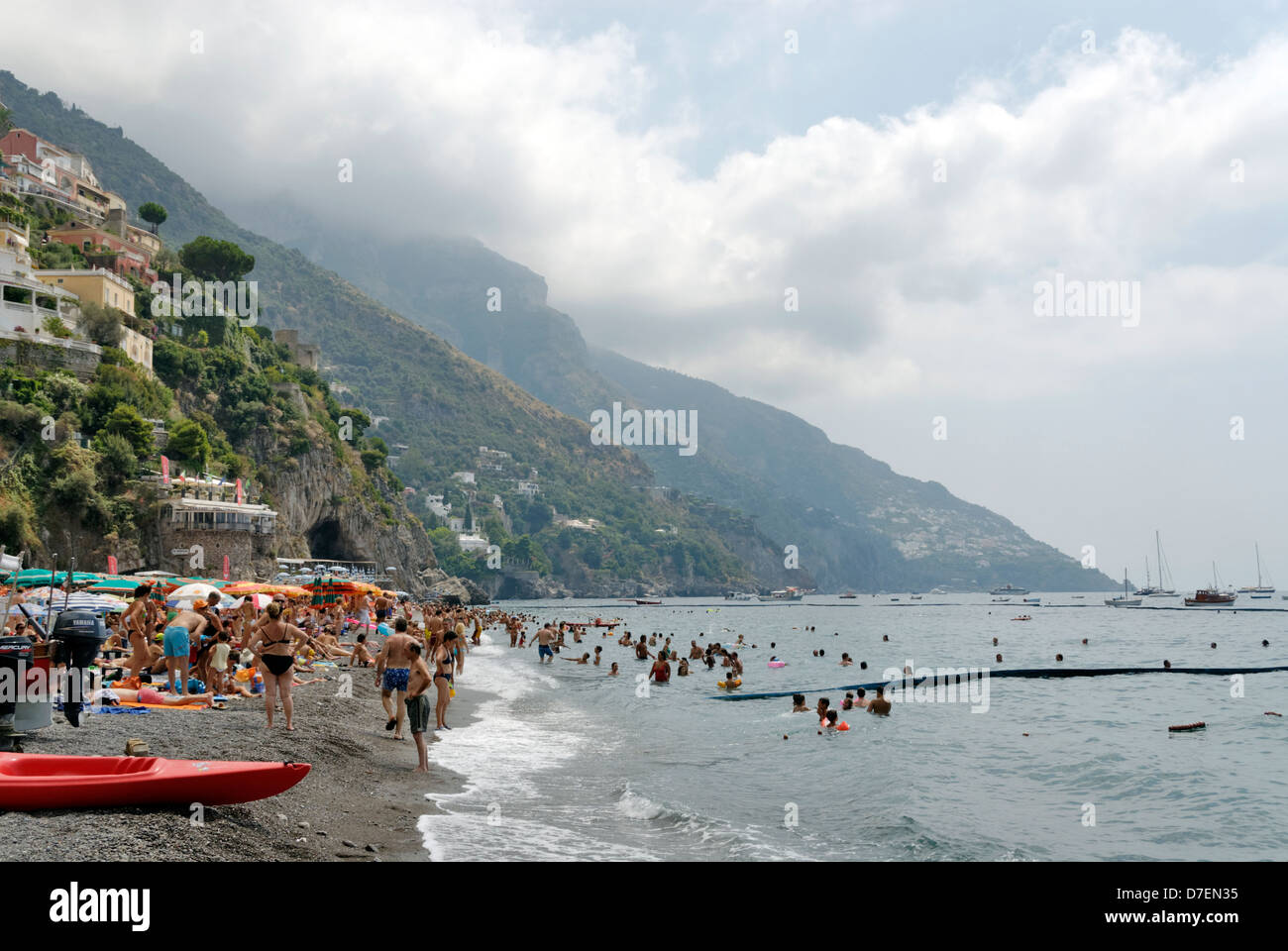 Positano. Campania. Italy. View of the colourful Spiaggia Grande or ...