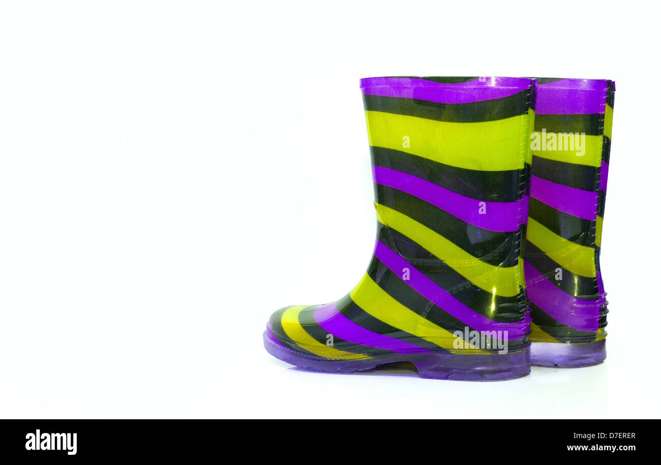Multi Coloured wellington Boots on white with copy space Stock Photo ...