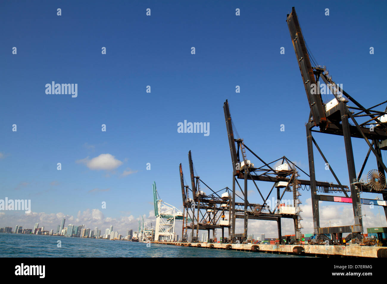 Miami Florida,Biscayne Bay water,Port of Miami,lifting,cranes,cargo ...