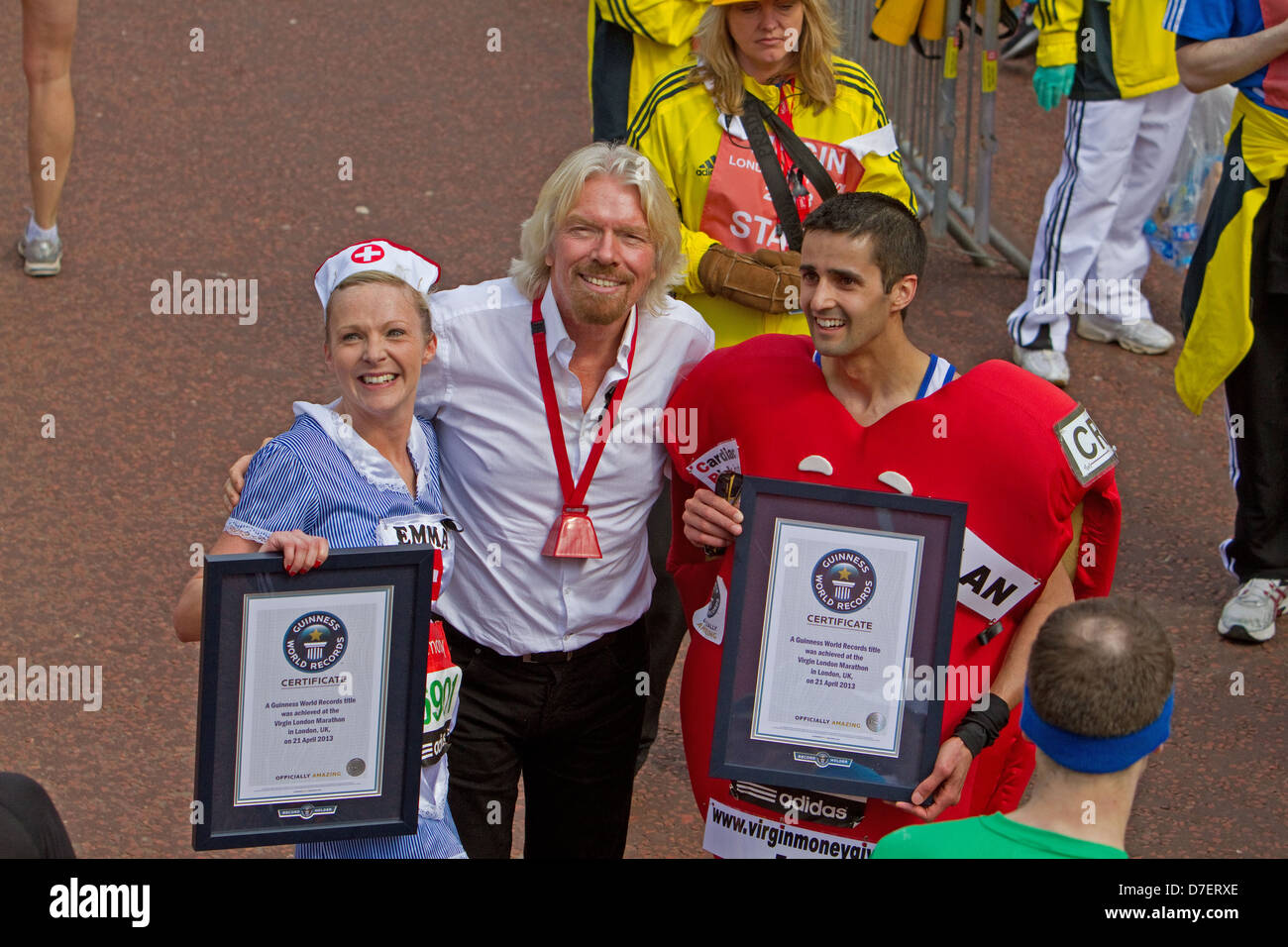 Sir Richard Branson with 2 Guinness World record holders Stock Photo ...