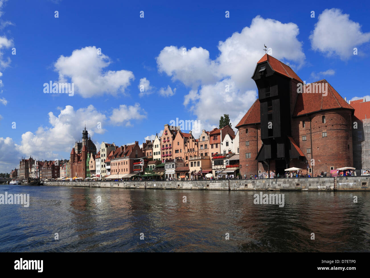 Crane Gate and Promenade at river Motlawa, Gdansk, Poland Stock Photo ...