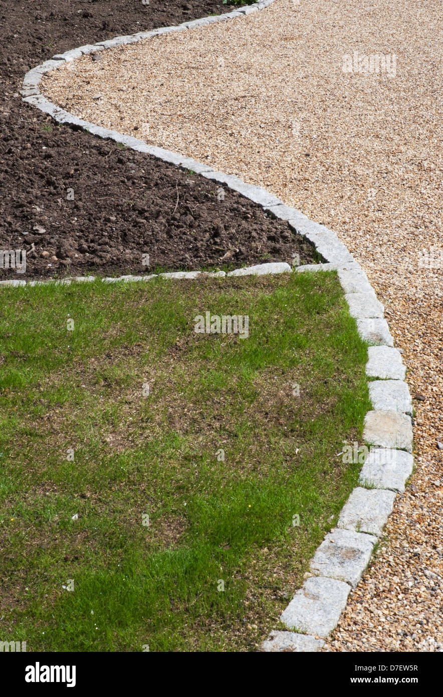 Garden floor divided with three different elements grass soil and ...