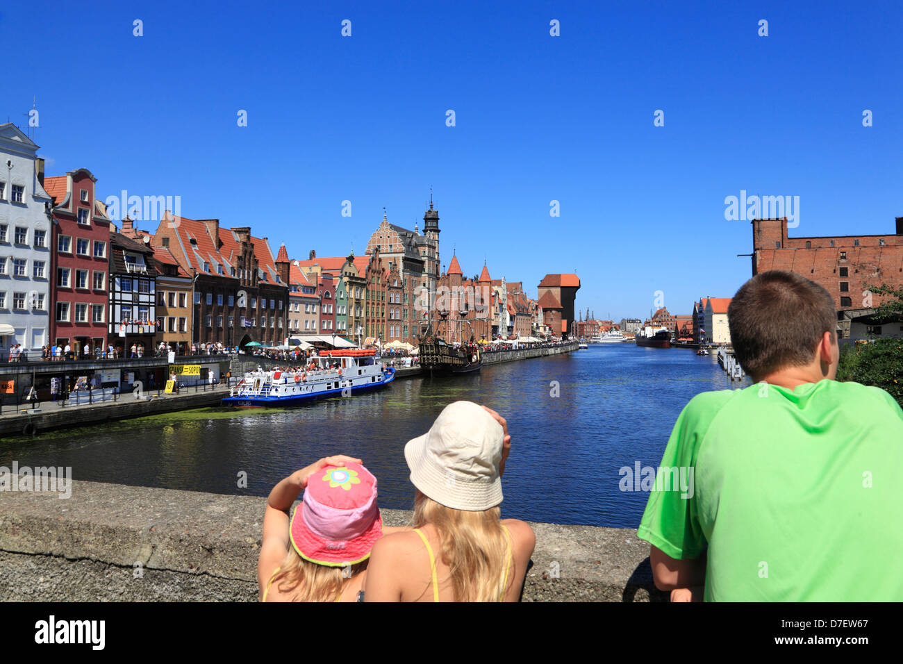 Crane Gate and Promenade at river Motlawa, Gdansk, Poland Stock Photo ...
