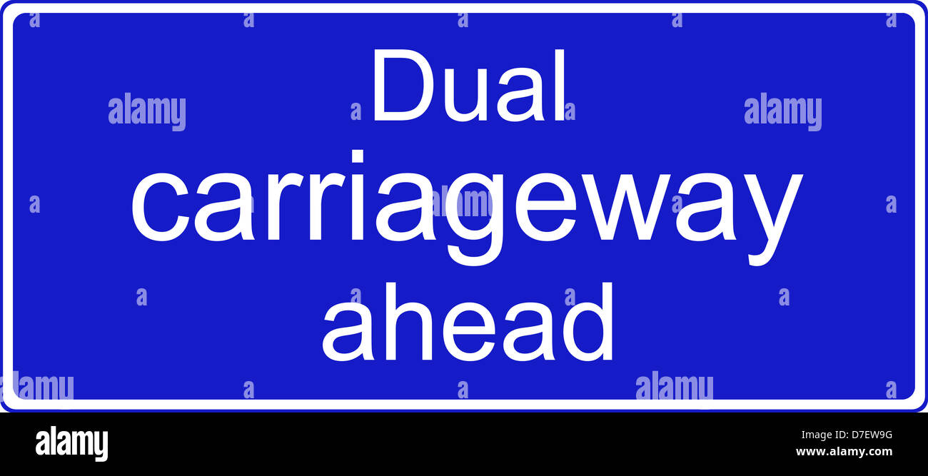 Dual carriageway ahead sign Stock Photo - Alamy