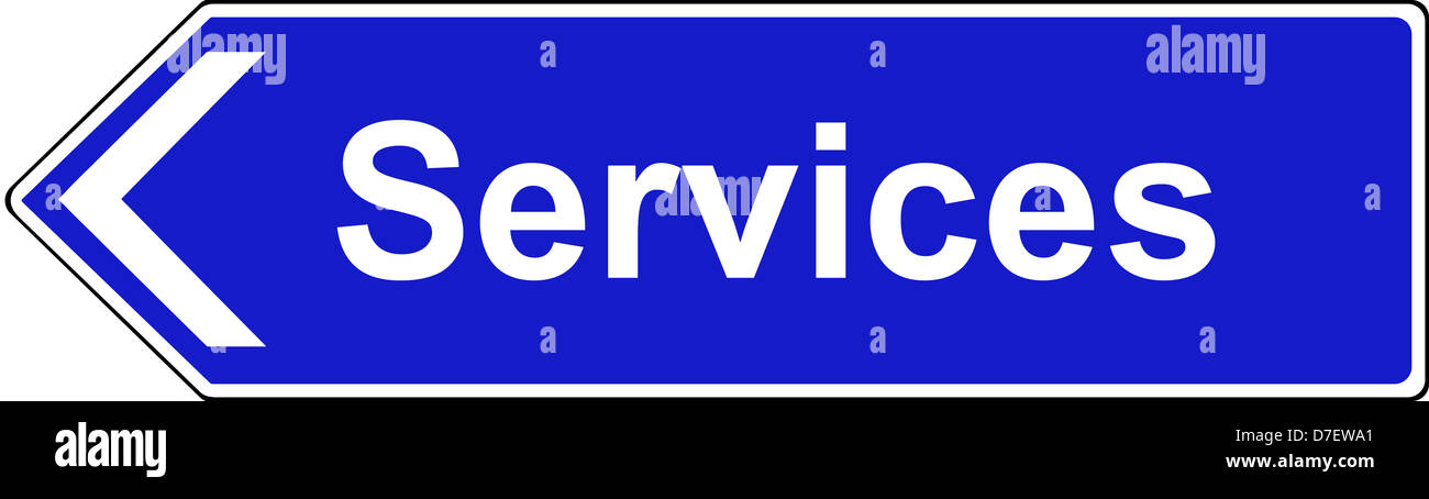 Final sign before the service area on the motorway sign Stock Photo - Alamy