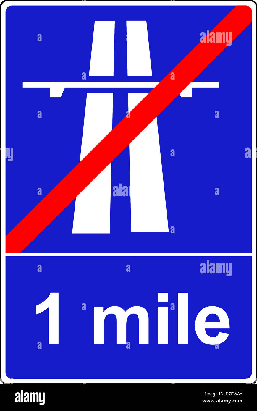 End of motorway in 1 mile where the speed limit changes sign Stock ...