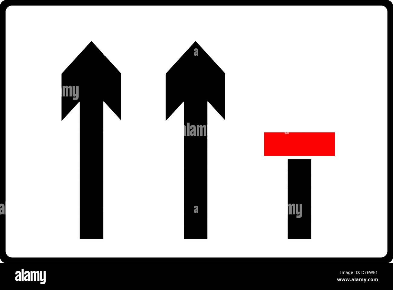 Traffic lanes reduced road sign Stock Photo - Alamy