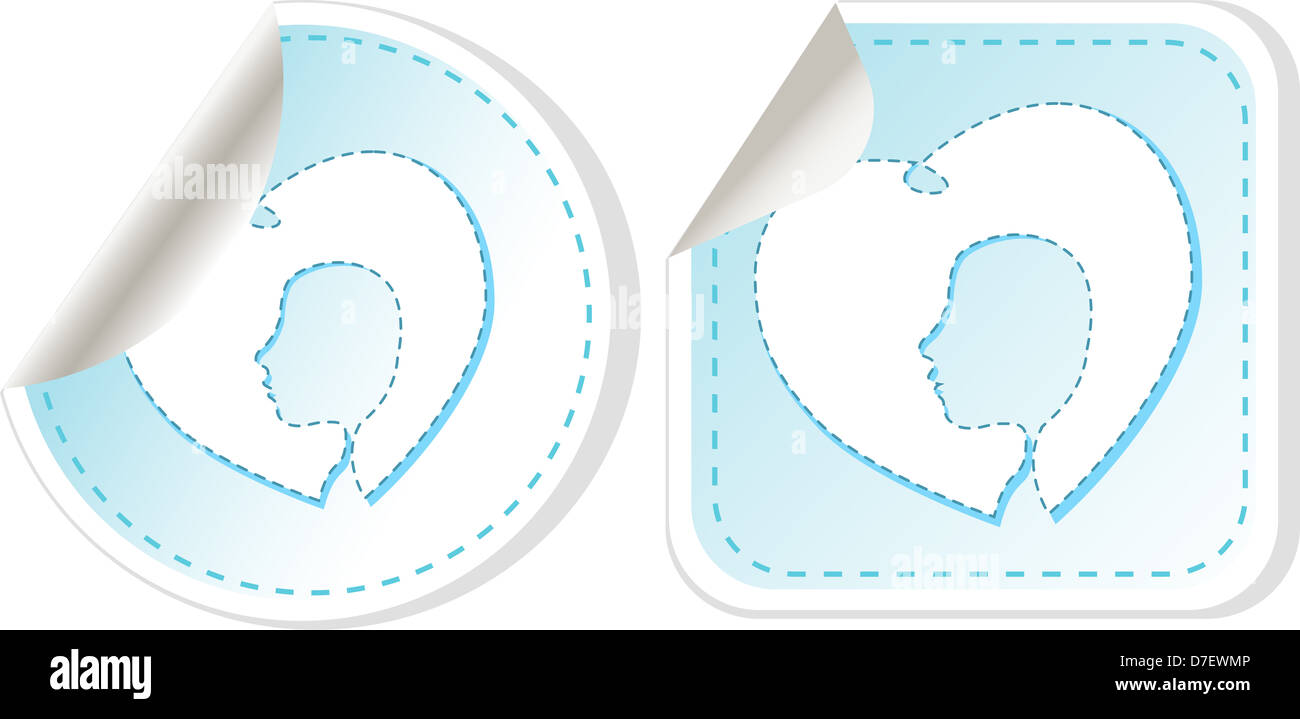 stickers label tag set with woman and man head Stock Photo - Alamy